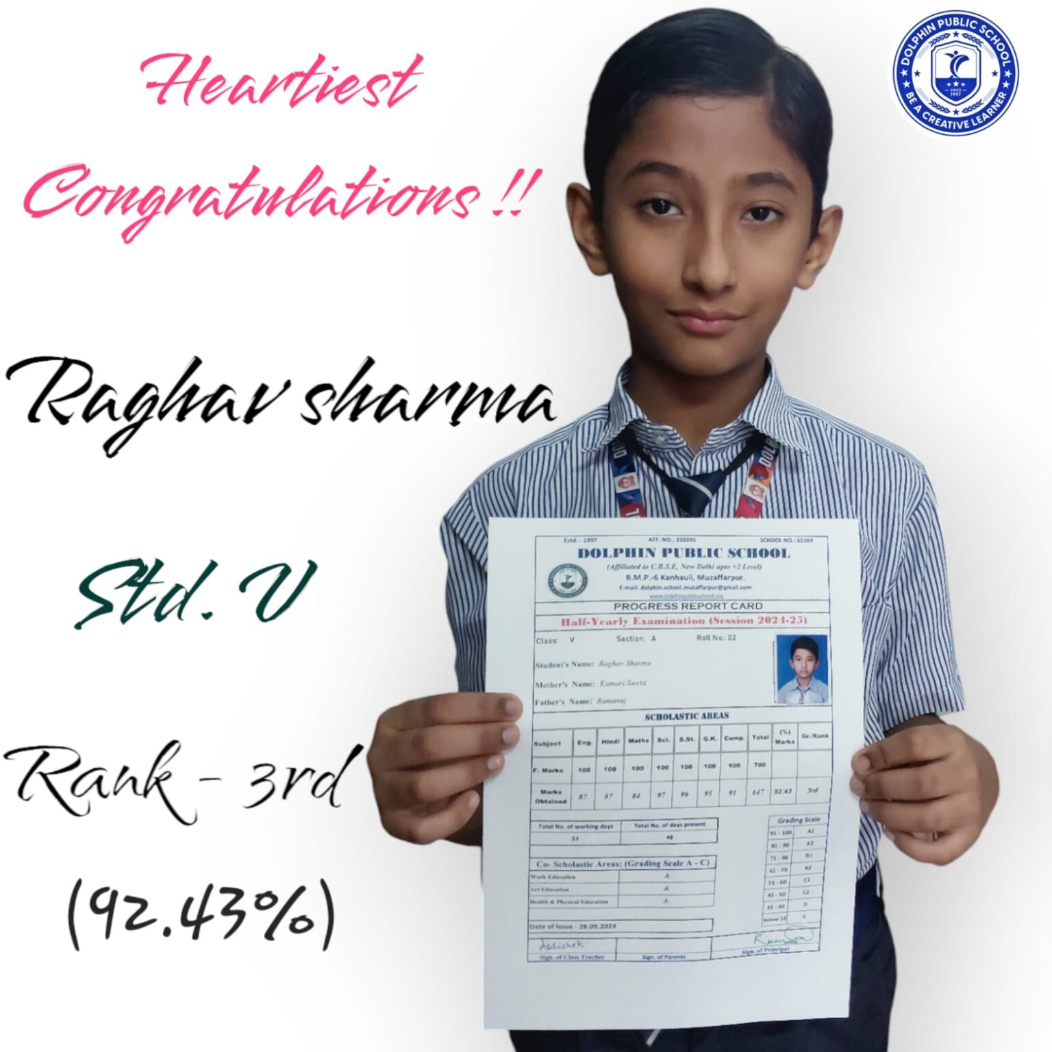 Half Yearly Examination 2024-25 (Topper's List) - Dolphin Public School ...