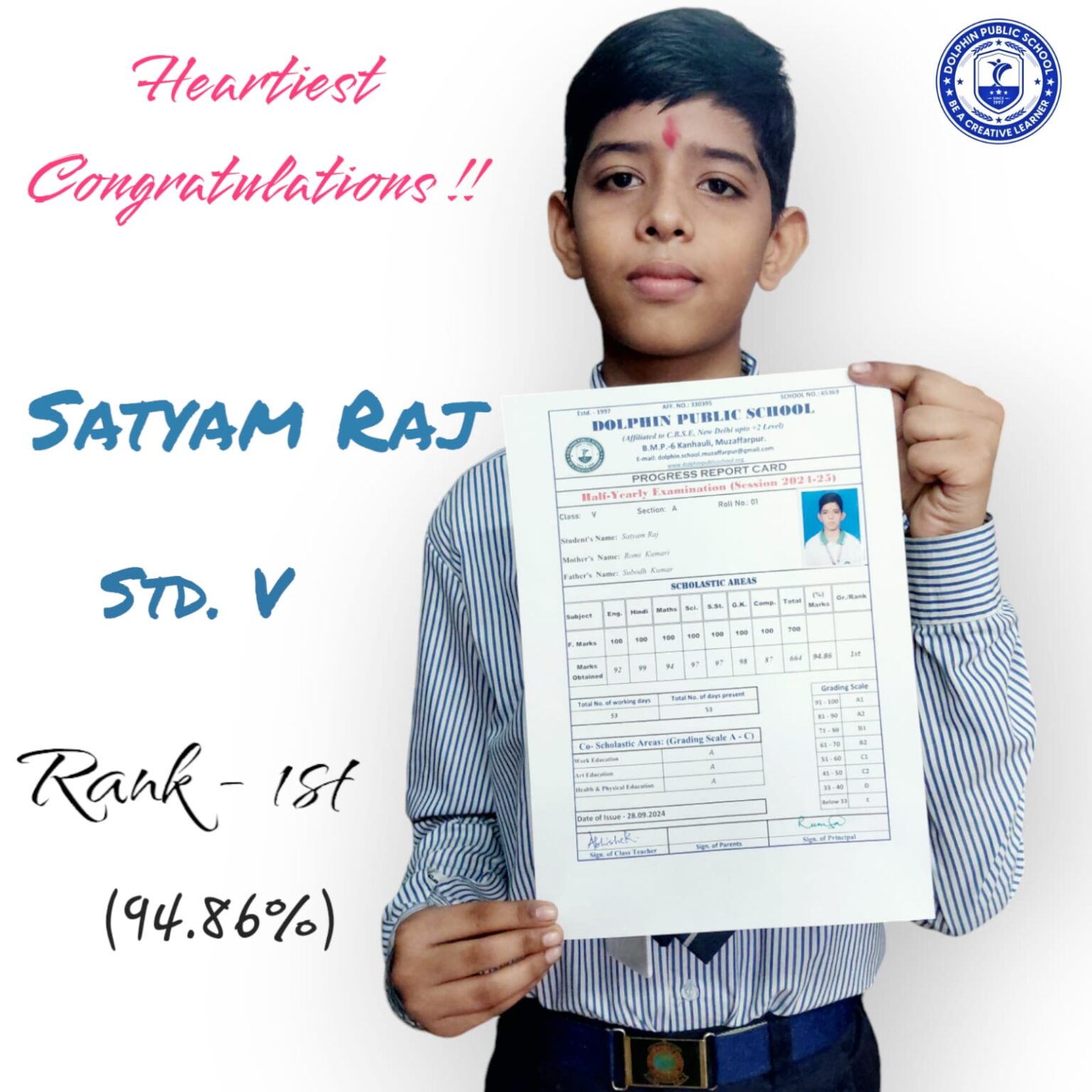 Half Yearly Examination 2024-25 (Topper's List) - Dolphin Public School ...